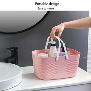 Shower Caddy Basket, Portable Large Capacity Thickened Plastic Organizer Storage Tote with Handles Drainage Toiletry Bag Bin for Bathroom, College Dorm Room Essentials, Kitchen, Camp, Gym - Pink