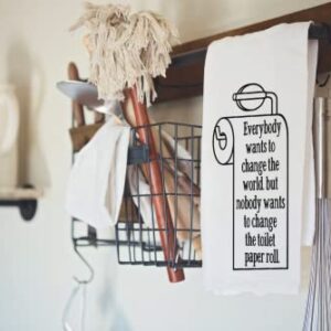 Handmade Funny Kitchen Towel - Change the Toilet Paper Roll - 100% Cotton Funny Flour Sack Hand Towel for Kitchen - 28x28 Inch Bathroom Towel - Perfect for Housewarming-Holiday-Birthday Gift