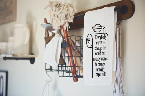 Handmade Funny Kitchen Towel - Change the Toilet Paper Roll - 100% Cotton Funny Flour Sack Hand Towel for Kitchen - 28x28 Inch Bathroom Towel - Perfect for Housewarming-Holiday-Birthday Gift