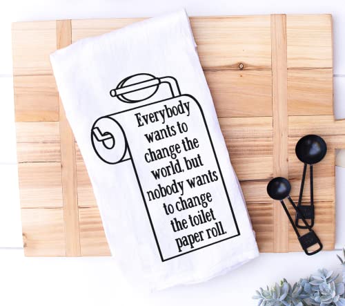 Handmade Funny Kitchen Towel - Change the Toilet Paper Roll - 100% Cotton Funny Flour Sack Hand Towel for Kitchen - 28x28 Inch Bathroom Towel - Perfect for Housewarming-Holiday-Birthday Gift