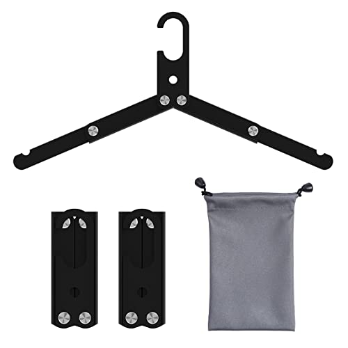 Sazfli 3-Pack Foldable Travel Hangers, Portable Lightweight Aluminium Alloy and Durable Collapsible Hanger with Storage Bag for Camping Traveling Outdoor, Black