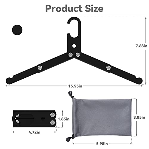 Sazfli 3-Pack Foldable Travel Hangers, Portable Lightweight Aluminium Alloy and Durable Collapsible Hanger with Storage Bag for Camping Traveling Outdoor, Black