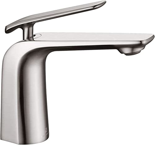 TOCALOCA 1 Handle Bathroom Faucet Brushed Nickel Sink Faucet, One Hole Bathroom Sink Faucet, Modern Basin Mixer Taps, Premium Copper Vanity Vessel Faucet with Water Supply Hose