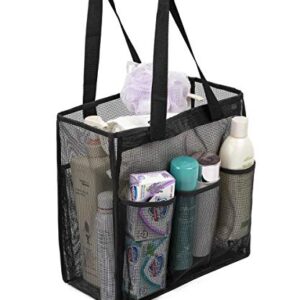 ALYER Big Mesh Shower Bag Tote,Portable Dry Wet Separation Bath Organizer with a Clear Zippered PVC Pocket (Black)