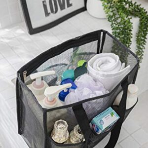 ALYER Big Mesh Shower Bag Tote,Portable Dry Wet Separation Bath Organizer with a Clear Zippered PVC Pocket (Black)