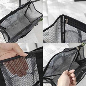 ALYER Big Mesh Shower Bag Tote,Portable Dry Wet Separation Bath Organizer with a Clear Zippered PVC Pocket (Black)