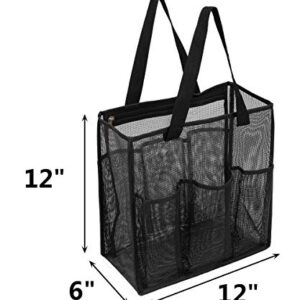 ALYER Big Mesh Shower Bag Tote,Portable Dry Wet Separation Bath Organizer with a Clear Zippered PVC Pocket (Black)