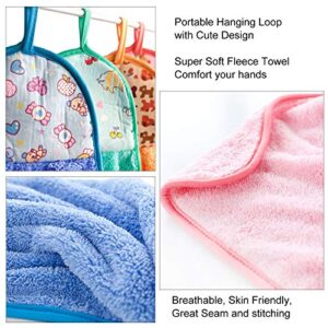 PINOWU [6 Pack] Super Soft Hanging Hand Towel for Kitchen and Bathroom, Ultra Absorbent Thick Coral Velvet Hand Towels Washcloth with Hanging Loop, Fast Drying Microfiber Towel 12”x16”