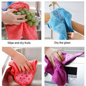 PINOWU [6 Pack] Super Soft Hanging Hand Towel for Kitchen and Bathroom, Ultra Absorbent Thick Coral Velvet Hand Towels Washcloth with Hanging Loop, Fast Drying Microfiber Towel 12”x16”