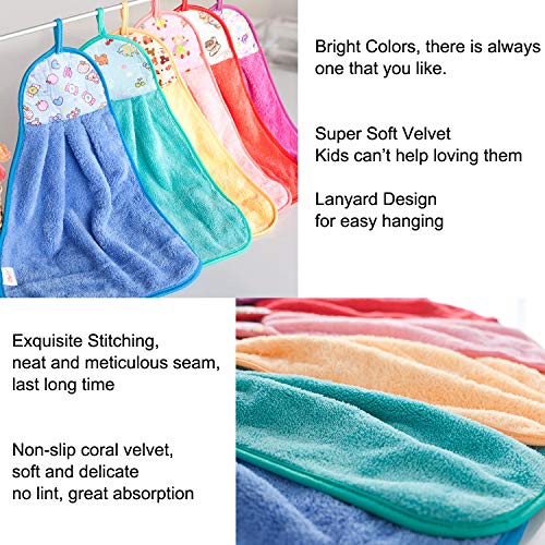 PINOWU [6 Pack] Super Soft Hanging Hand Towel for Kitchen and Bathroom, Ultra Absorbent Thick Coral Velvet Hand Towels Washcloth with Hanging Loop, Fast Drying Microfiber Towel 12”x16”