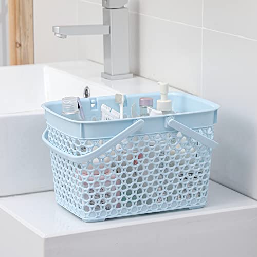 Anyoifax Portable Shower Caddy Basket Plastic Cleaning Tote with Handles Large Storage Organizer Bin for Bathroom, College Dorm, Pantry, Kitchen, Blue