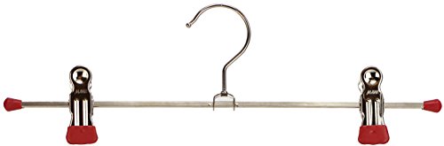 Mawa by Reston Lloyd Non-Slip Space-Saving Clothes Hanger for Pants & Skirts with Two Clips, Style K/40D, Set of 10, 15 3/4"L, Red