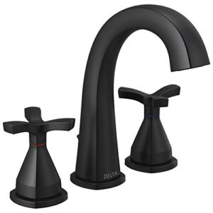 delta faucet stryke widespread bathroom faucet 3 hole, matte black bathroom faucet black, bathroom sink faucet, diamond seal technology, metal drain assembly, matte black 357756-blmpu-dst