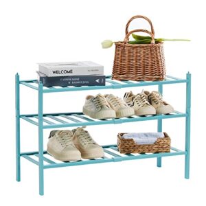 quiqear bamboo shoe rack, 3 tier shoe rack organizer, stackable & durable shoe shelf holder, free standing shoe racks, shoe storage organizer for entryway, closet, hallway, 27.2*11*18.3inch (green)