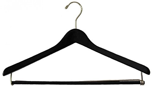 NAHANCO 2217CHPB Extra Thick CONCAVE Suit Hanger, 17", Black Gloss Pant BAR with Chrome Hook (Pack of 40)