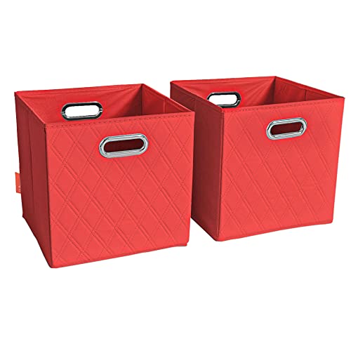 JIAessentials Red Foldable Storage Baskets Cube Bins Storage Organizers With Handles For Living Room , Bedroom, Office Storage, Closet, And Shelves 13 Inch Set Of 2