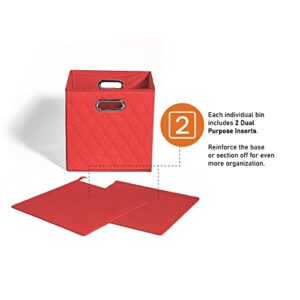 JIAessentials Red Foldable Storage Baskets Cube Bins Storage Organizers With Handles For Living Room , Bedroom, Office Storage, Closet, And Shelves 13 Inch Set Of 2