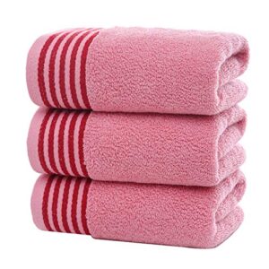 hmqci 3 pack hand towels cotton striped super soft & highly absorbent durable for bath face spa hotel (color : pink, size : 3pack)