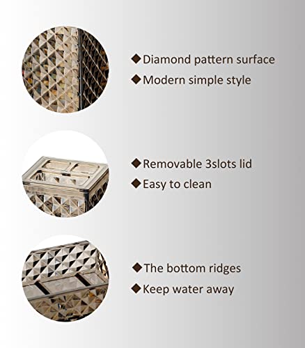 4 Piece Square Plastic Bathroom Accessories Set, Brown Diamond Pattern Bathroom Accessories Soap Dispenser, Toothbrush Holder, Tumbler and Soap Dish.