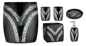 6 piece sinatra resin bath accessory set, cracked glass, black