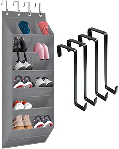 TIOYOTY Over The Door Shoe Organizer and 4 Pack Over The Door Hooks