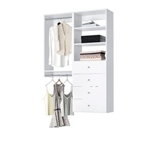 Closet Kit with Hanging Rods, Shelves & Drawers - Corner Closet System - Closet Shelves - Closet Organizers and Storage Shelves (White, 51 inches Wide) Closet Shelving