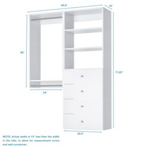 Closet Kit with Hanging Rods, Shelves & Drawers - Corner Closet System - Closet Shelves - Closet Organizers and Storage Shelves (White, 51 inches Wide) Closet Shelving