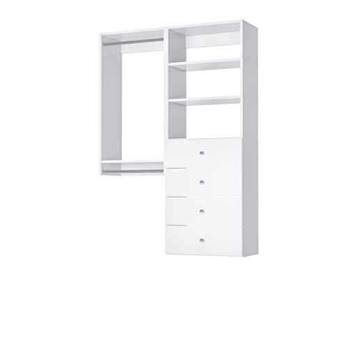 Closet Kit with Hanging Rods, Shelves & Drawers - Corner Closet System - Closet Shelves - Closet Organizers and Storage Shelves (White, 51 inches Wide) Closet Shelving