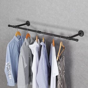 rzgy industrial pipe clothes rack, 47.2’'l wall mounted garment rack, heavy duty black iron garment bar clothes hanging rod bar for laundry room closet storage & organization