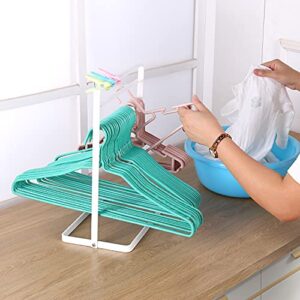 2 Pack Hanger Storage Organizer,Hanger Organizer Stacker with Clothespins Holder,Stainless Steel Hanger Stacker Rack for Closet Laundry Room,Space Saving Hanger Stacker Caddy Stand, White