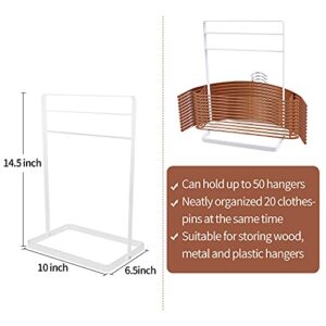 2 Pack Hanger Storage Organizer,Hanger Organizer Stacker with Clothespins Holder,Stainless Steel Hanger Stacker Rack for Closet Laundry Room,Space Saving Hanger Stacker Caddy Stand, White