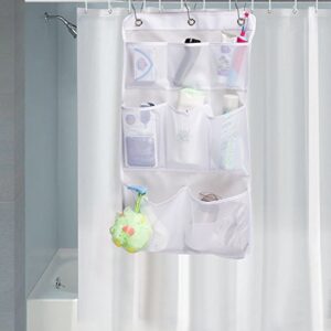 KIMBORA Mesh Shower Organizer Hanging Bathroom Caddy 8 Pockets Hang Curtain Rod with 3 Rings