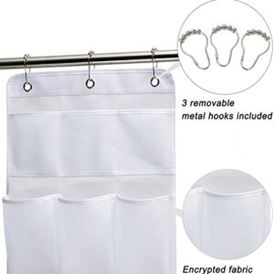 KIMBORA Mesh Shower Organizer Hanging Bathroom Caddy 8 Pockets Hang Curtain Rod with 3 Rings