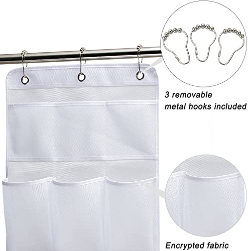 KIMBORA Mesh Shower Organizer Hanging Bathroom Caddy 8 Pockets Hang Curtain Rod with 3 Rings