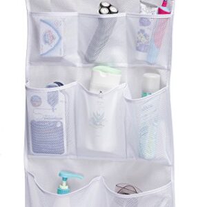 KIMBORA Mesh Shower Organizer Hanging Bathroom Caddy 8 Pockets Hang Curtain Rod with 3 Rings