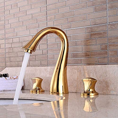 LJGWJD Faucets,Bathroom Sink Vessel Faucet Basin Mixer Tap Three Hole Faucet Hot and Cold Water Faucets Sinks 3-Piece Faucet Band Accessories/Gold