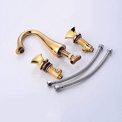 LJGWJD Faucets,Bathroom Sink Vessel Faucet Basin Mixer Tap Three Hole Faucet Hot and Cold Water Faucets Sinks 3-Piece Faucet Band Accessories/Gold