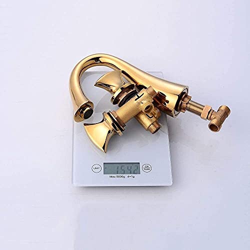 LJGWJD Faucets,Bathroom Sink Vessel Faucet Basin Mixer Tap Three Hole Faucet Hot and Cold Water Faucets Sinks 3-Piece Faucet Band Accessories/Gold