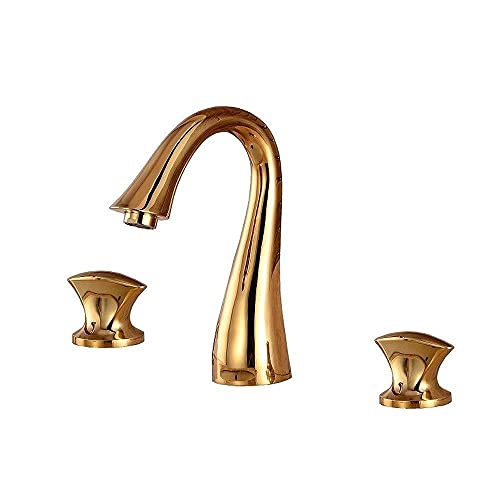 LJGWJD Faucets,Bathroom Sink Vessel Faucet Basin Mixer Tap Three Hole Faucet Hot and Cold Water Faucets Sinks 3-Piece Faucet Band Accessories/Gold