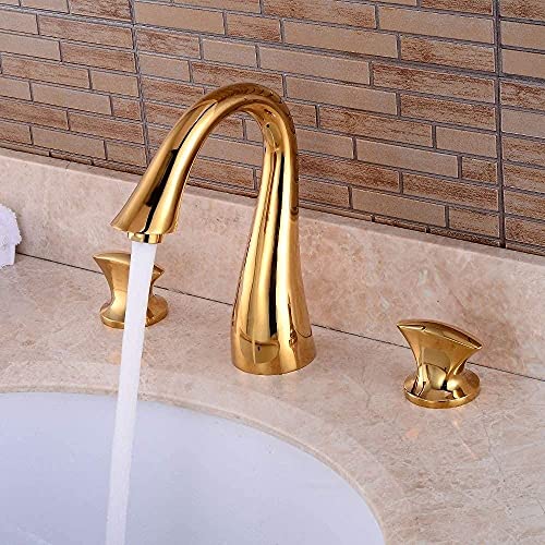 LJGWJD Faucets,Bathroom Sink Vessel Faucet Basin Mixer Tap Three Hole Faucet Hot and Cold Water Faucets Sinks 3-Piece Faucet Band Accessories/Gold