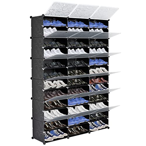 ADUZA Portable Shoe Rack, 12-Tier 72 Pair Shoe Storage Organizer 36 Grids Tower Shoe Shelf Storage Cabinet Stand Expandable for Heels, Boots, Slippers Black