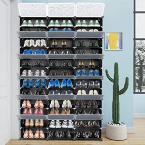 ADUZA Portable Shoe Rack, 12-Tier 72 Pair Shoe Storage Organizer 36 Grids Tower Shoe Shelf Storage Cabinet Stand Expandable for Heels, Boots, Slippers Black