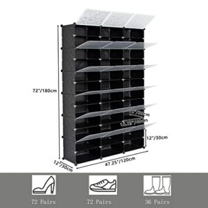 ADUZA Portable Shoe Rack, 12-Tier 72 Pair Shoe Storage Organizer 36 Grids Tower Shoe Shelf Storage Cabinet Stand Expandable for Heels, Boots, Slippers Black