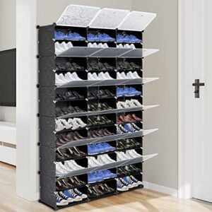 ADUZA Portable Shoe Rack, 12-Tier 72 Pair Shoe Storage Organizer 36 Grids Tower Shoe Shelf Storage Cabinet Stand Expandable for Heels, Boots, Slippers Black