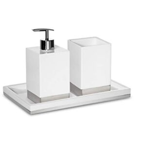 Roselli Trading Company Suites Bath Accessory Set, White/Stainless Steel Trim