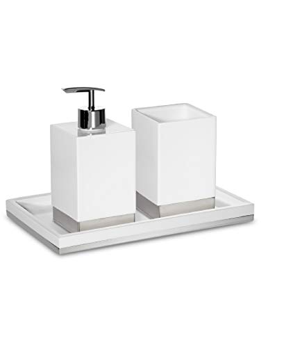 Roselli Trading Company Suites Bath Accessory Set, White/Stainless Steel Trim