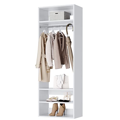 Hanging Closet Unit with Shelves - Modular Closet System for Hanging - Corner Closet System - Closet Organizers and Storage Shelves (White, 25.5 inches Wide) Closet Shelves