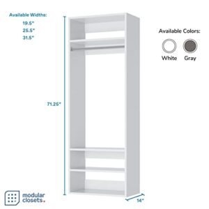 Hanging Closet Unit with Shelves - Modular Closet System for Hanging - Corner Closet System - Closet Organizers and Storage Shelves (White, 25.5 inches Wide) Closet Shelves