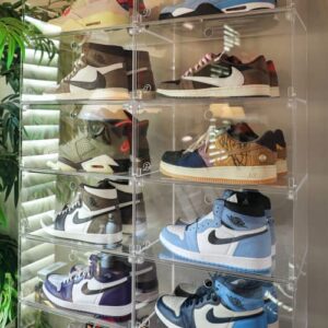 Looksee Designs | Acrylic Shoe Display Case | Magnetic Drop Side Door | Sneaker Storage for Sneaker Head | Clear Plastic Stackable Shoe Box