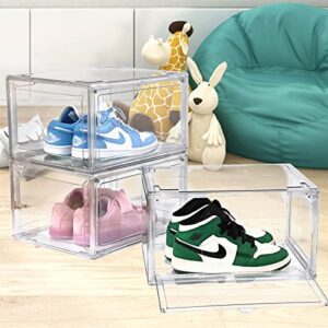 EDS FAM 4 Pack Sneaker Storage for Sneakerheads Shoe Boxes Crates Clear Plastic Stackable Boot Display Case